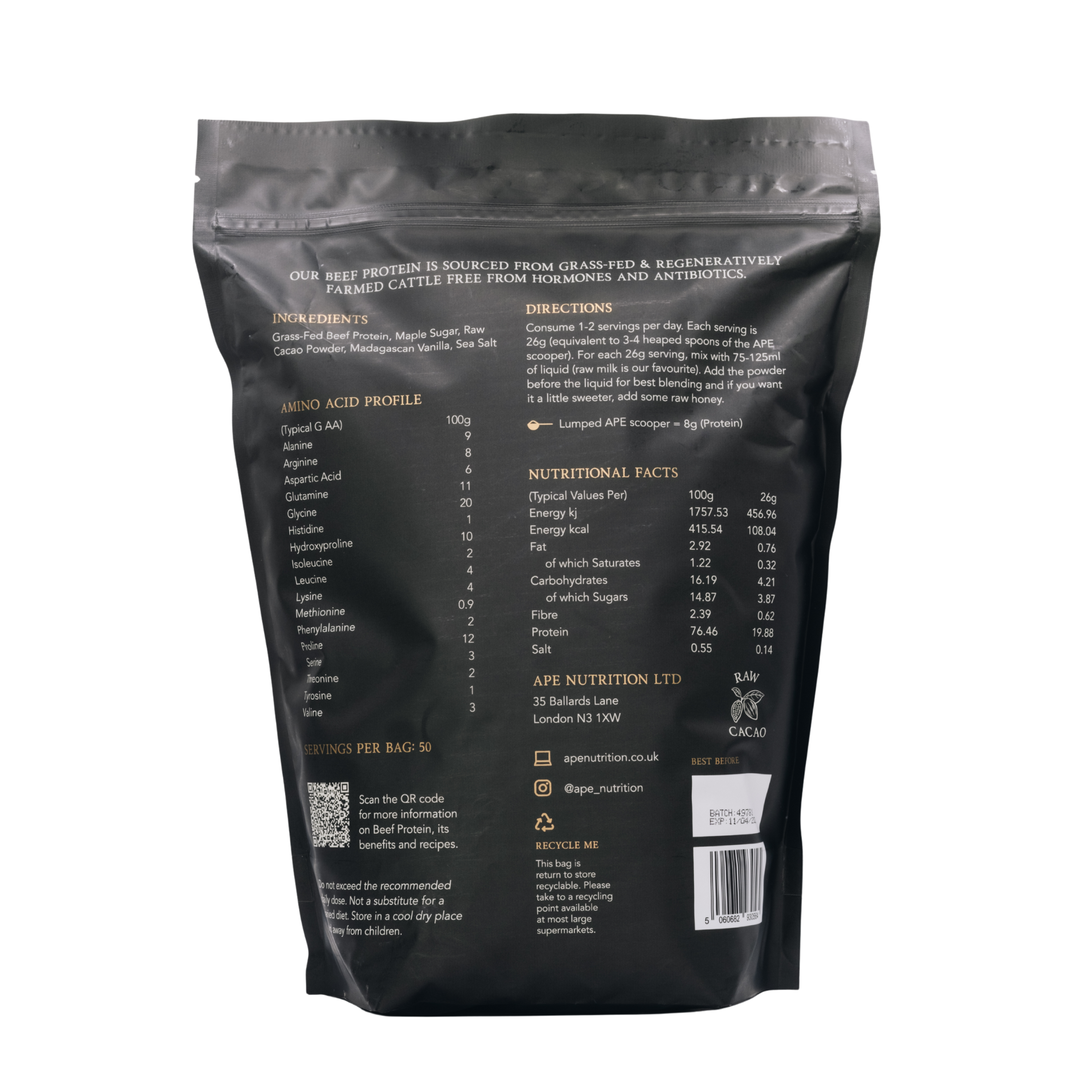 Grass-Fed Beef Protein | Raw Cacao & Maple Sea Salt – APE Nutrition Ltd